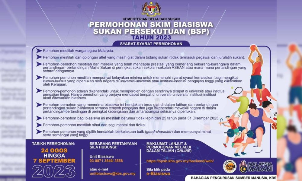 BSP 2023: Biasiswa Sukan Persekutuan (Permohonan & Syarat Kelayakan ...
